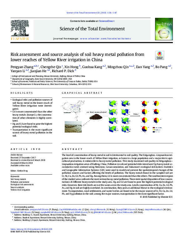 (PDF) Risk assessment and source analysis of soil heavy metal pollution from lower reaches of ...