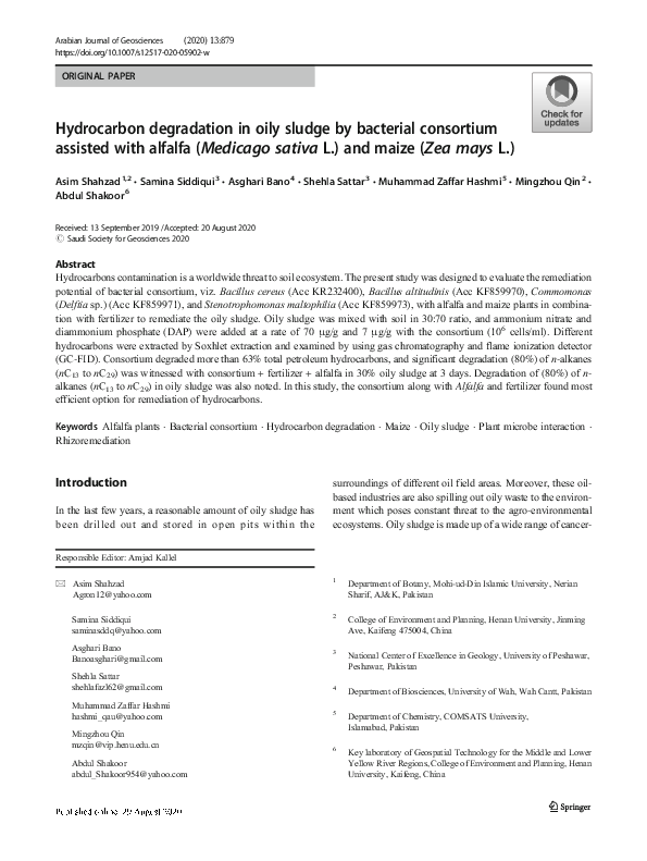 (PDF) Hydrocarbon degradation in oily sludge by bacterial consortium ...
