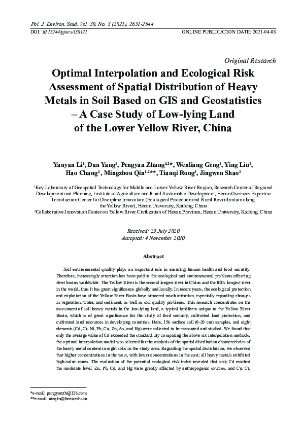 (PDF) Optimal Interpolation and Ecological Risk Assessment of Spatial ...