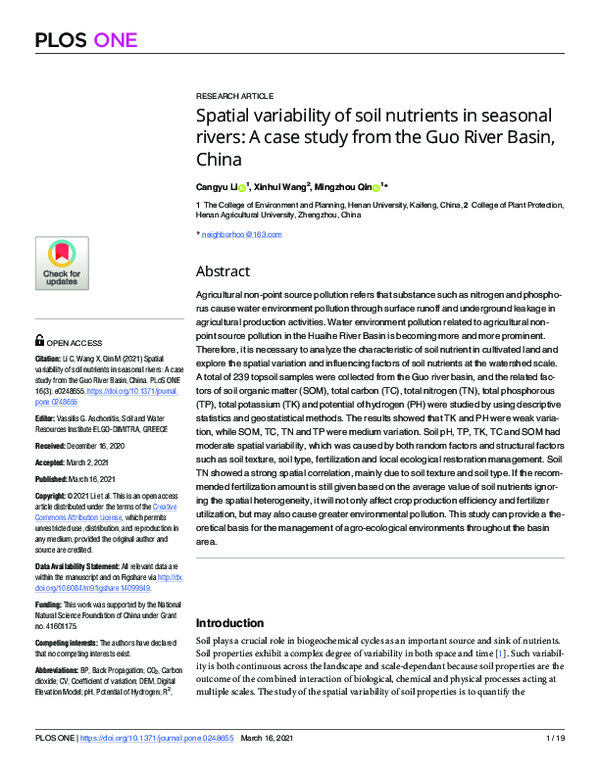 (PDF) Spatial variability of soil nutrients in seasonal rivers: A case study from the Guo River ...