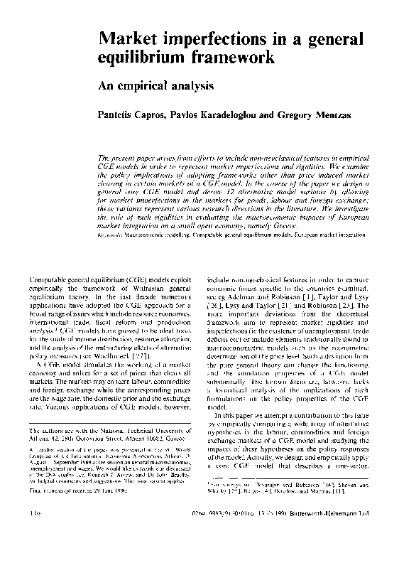 (PDF) Market imperfections in a general equilibrium framework