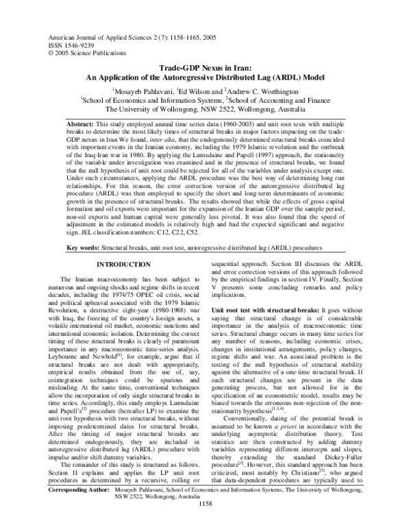 (PDF) Trade-GDP Nexus in Iran: An Application of the Autoregressive ...