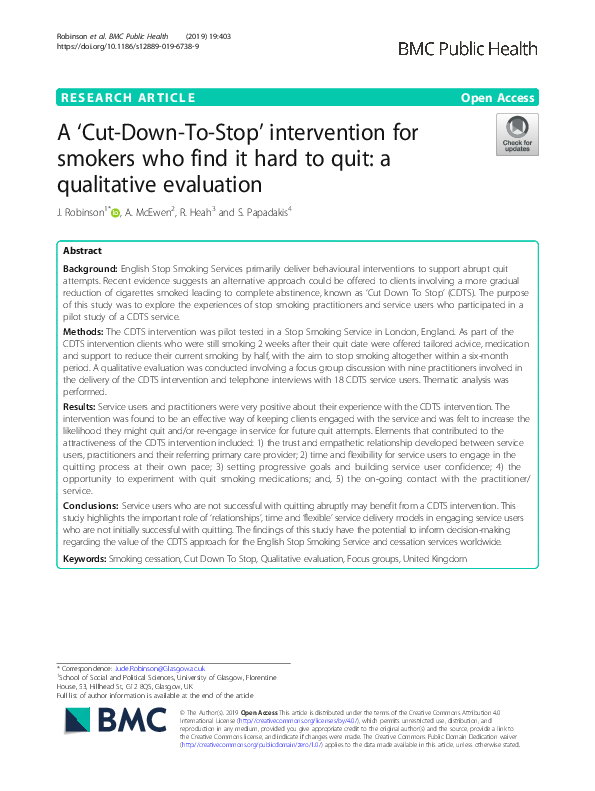 (PDF) A ‘Cut-Down-To-Stop’ intervention for smokers who find it hard to ...
