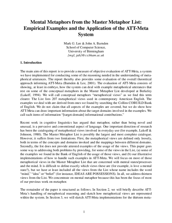 (PDF) Mental metaphors from the Master Metaphor List: Empirical ...