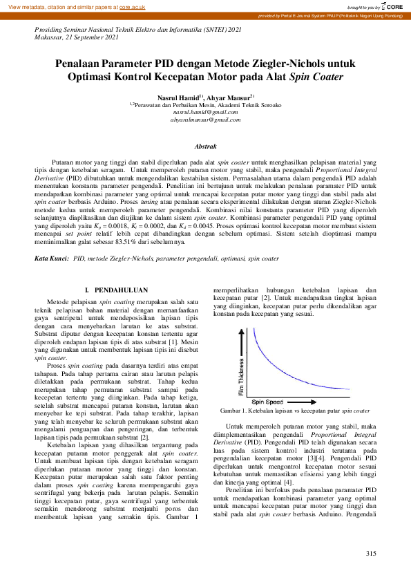 Pdf Penalaan Parameter Pid Dengan Metode Ziegler Nichols Untuk