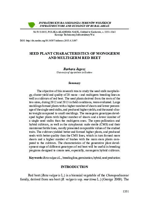 (PDF) Seed plant characteristics of monogerm and multigerm red beet