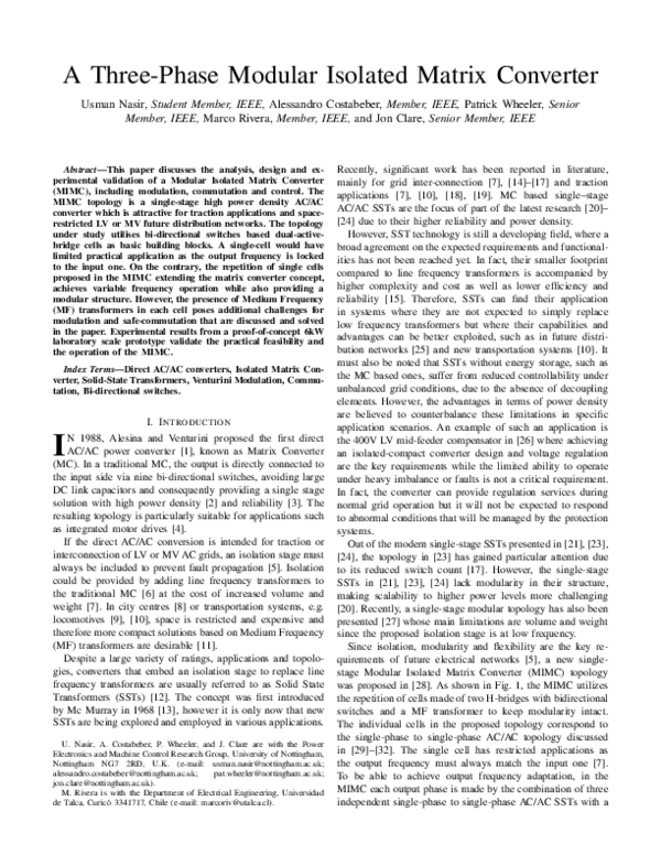 Pdf A Three Phase Modular Isolated Matrix Converter
