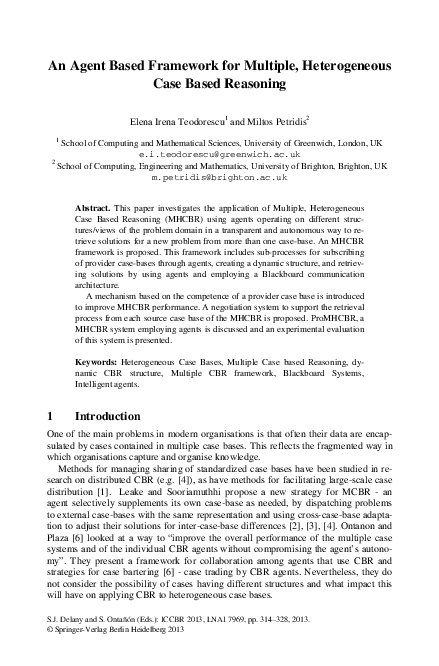 (PDF) An Agent Based Framework for Multiple, Heterogeneous Case Based ...