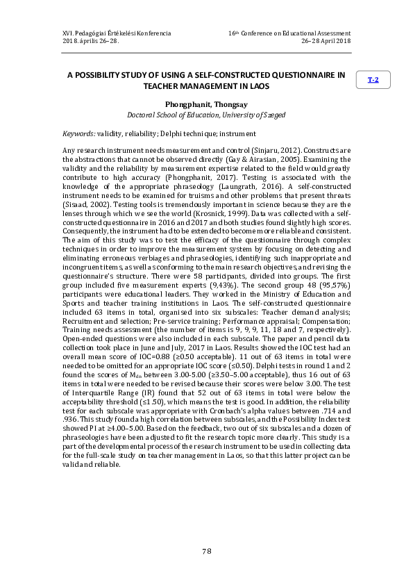 (PDF) A possibility study of using a self-constructed questionnaire in ...