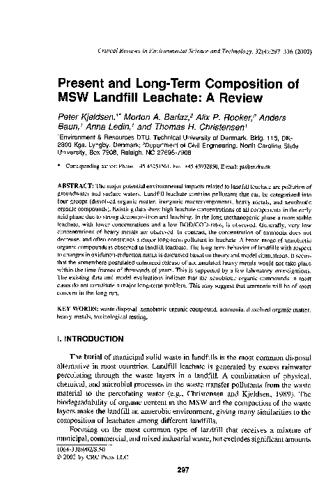 (PDF) Present and Long-Term Composition of MSW Landfill Leachate: A Review