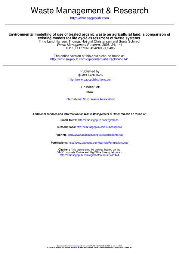 (PDF) Environmental modelling of use of treated organic waste on ...