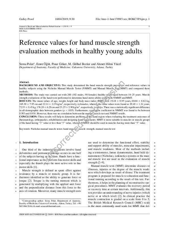 (PDF) Reference values for hand muscle strength evaluation methods in ...