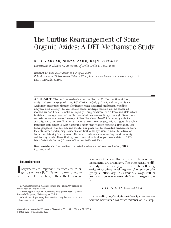 (PDF) The Curtius rearrangement of some organic azides: A DFT ...