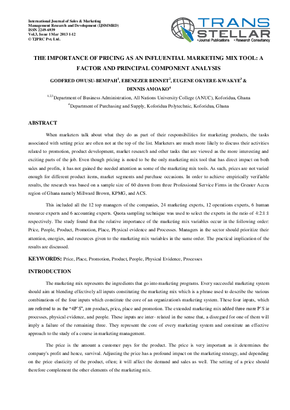 (PDF) The Importance of Pricing as an Influential Marketing MIX Tool ...