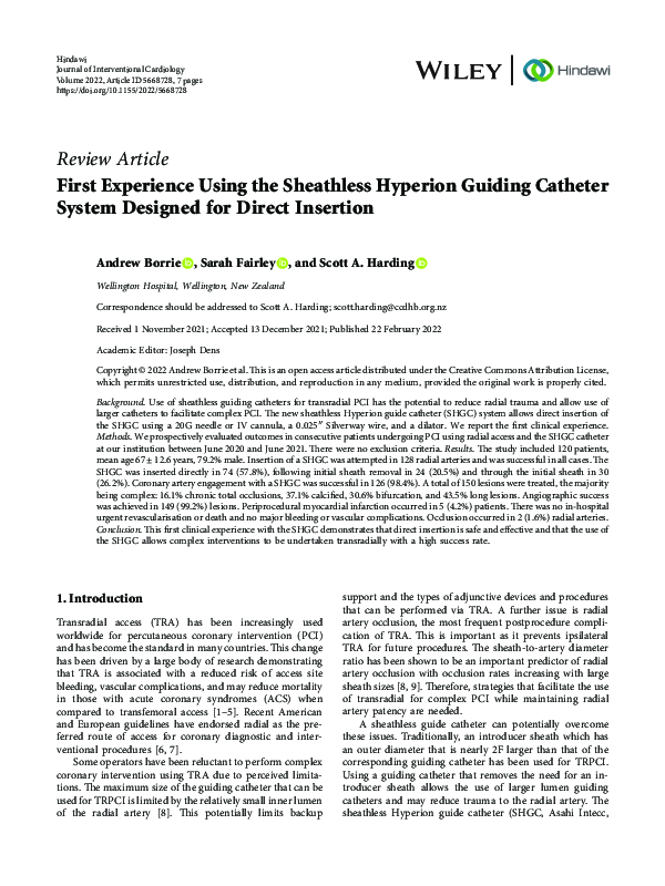 (PDF) First Experience Using the Sheathless Hyperion Guiding Catheter ...