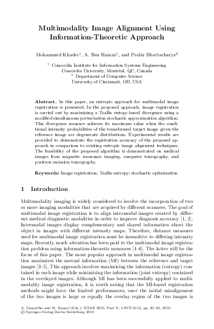 (PDF) Multimodality Image Alignment Using Information-Theoretic Approach