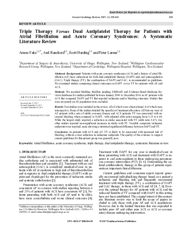 (PDF) Triple therapy versus dual antiplatelet therapy for patients with ...