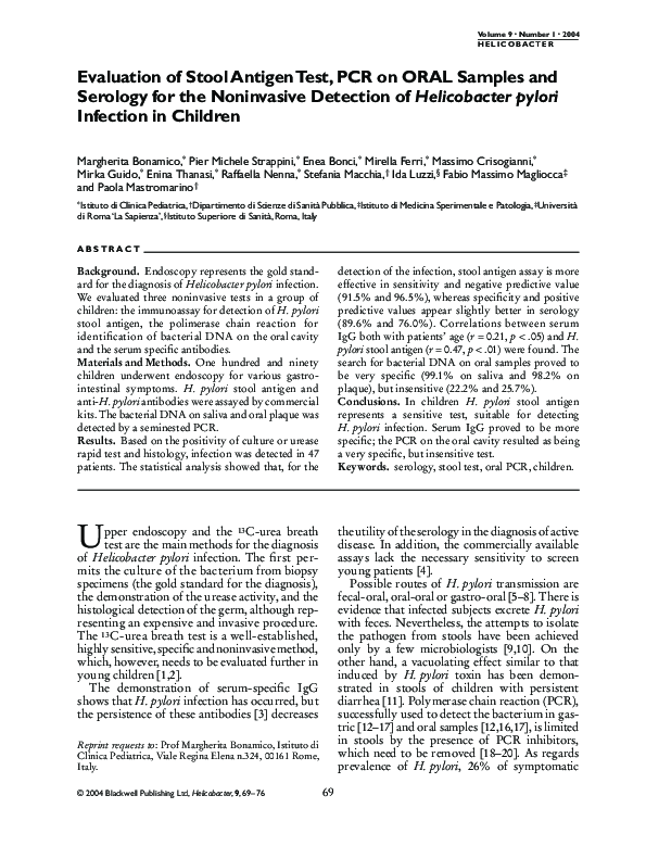 (PDF) Evaluation of Stool Antigen Test, PCR on ORAL Samples and ...