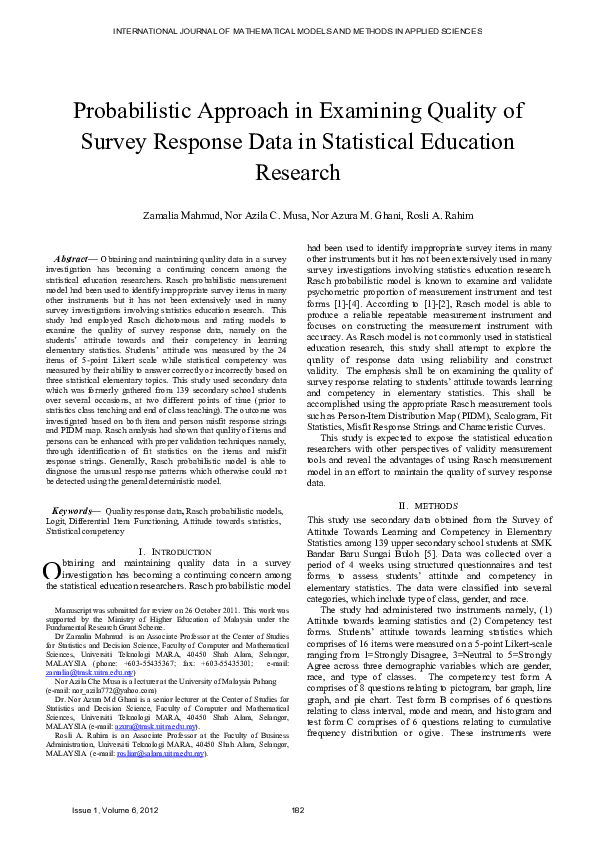(PDF) Probabilistic Approach in Examining Quality of Survey Response ...