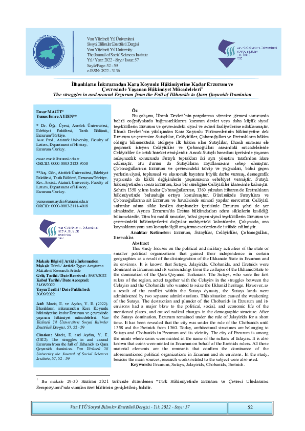 (PDF) The struggles in and around Erzurum from the Fall of Ilkhanids to ...