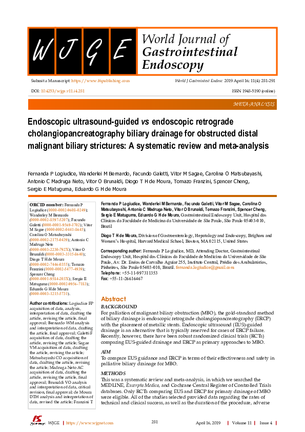 (PDF) Endoscopic ultrasound-guided vs endoscopic retrograde cholangiopancreatography biliary ...