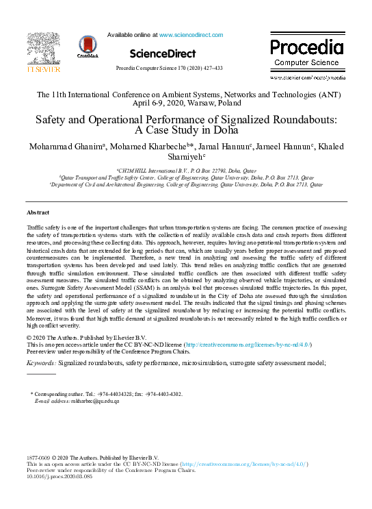 (PDF) Safety and Operational Performance of Signalized Roundabouts: A Case Study in Doha | Jamal ...