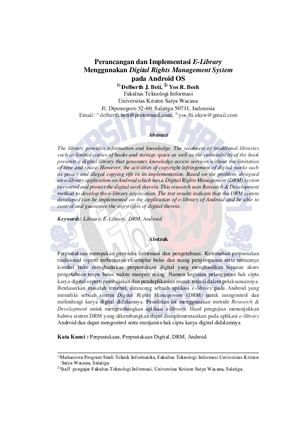 (PDF) Perancangan dan Implementasi E-Library Menggunakan Digital Rights Management System pada ...