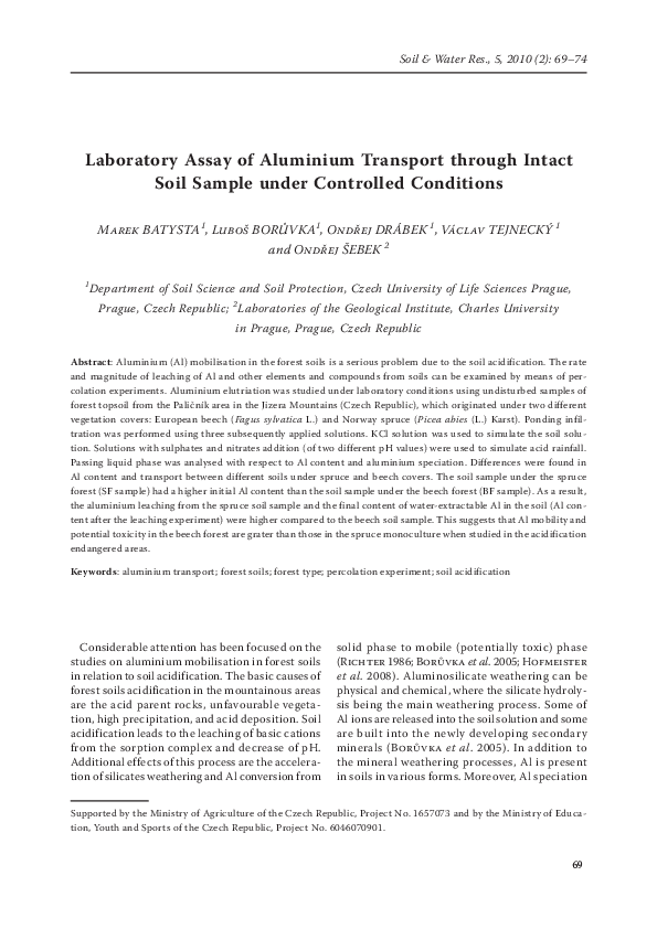 (PDF) Laboratory assay of aluminium transport through intact soil ...