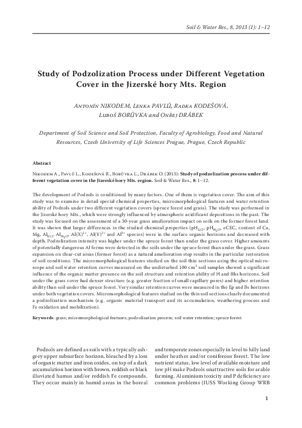 (PDF) Study of podzolization process under different vegetation cover ...