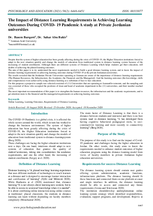 (PDF) The Impact of Distance Learning Requirements in Achieving ...