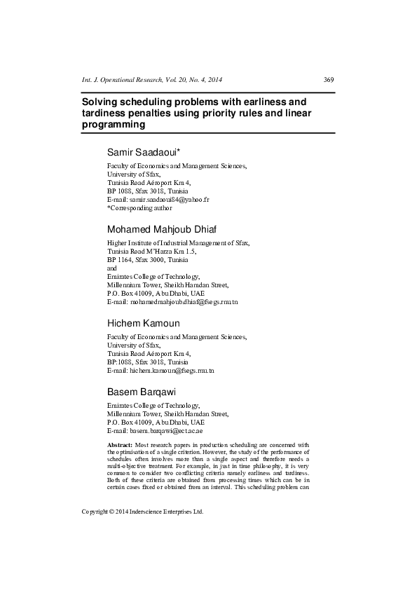 (PDF) Solving scheduling problems with earliness and tardiness penalties using priority rules ...