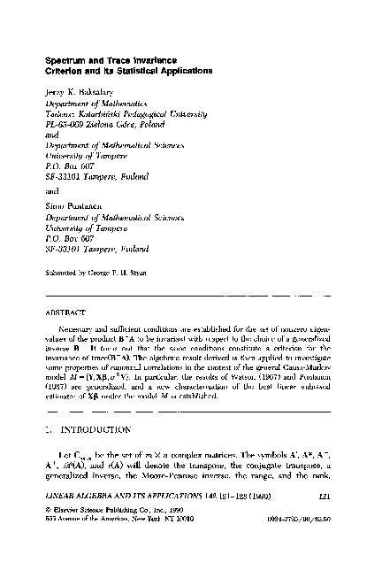 (PDF) Spectrum and trace invariance criterion and its statistical ...