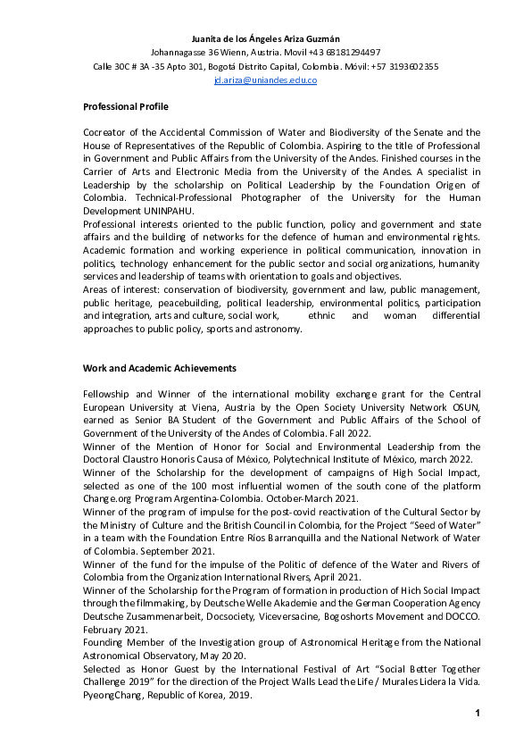 (PDF) JUANITA ARIZA GUZMAN CURRICULUM VITAE - ENGLISH | Juanita de los Ángeles Ariza Guzmán ...