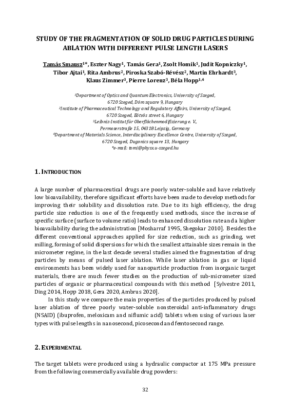 (PDF) Study of the fragmentation of solid drug particles during ablation with different pulse ...
