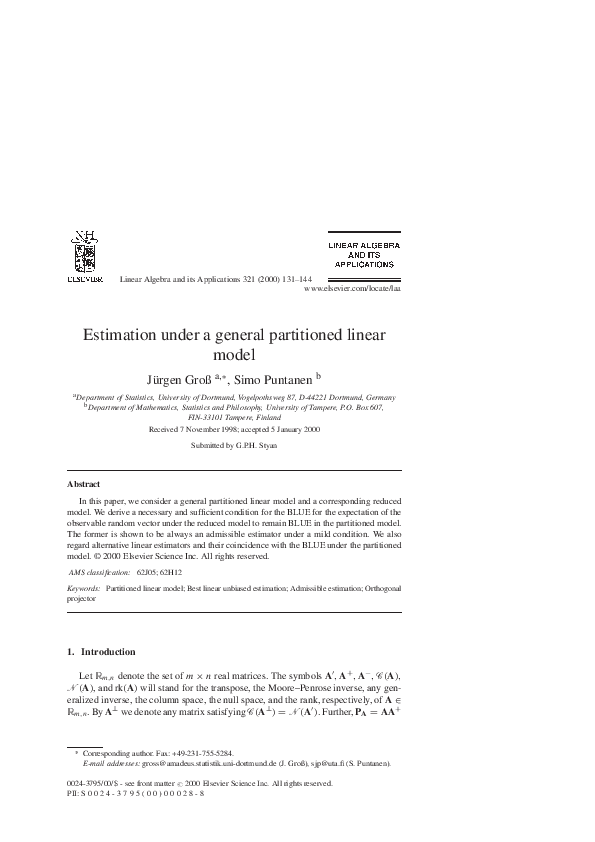 Pdf Estimation Under A General Partitioned Linear Model Simo