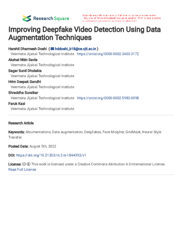 Pdf Improving Deepfake Video Detection Using Data Augmentation Techniques