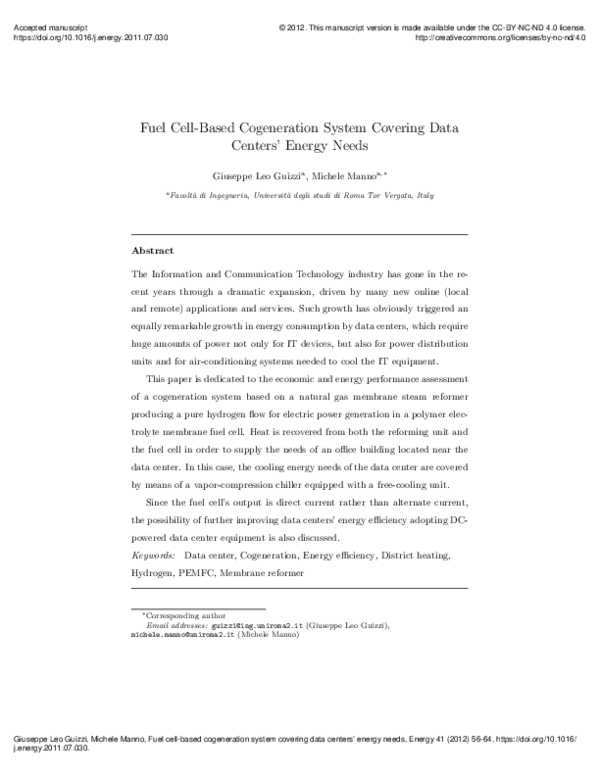 (PDF) Fuel cell-based cogeneration system covering data centers’ energy ...