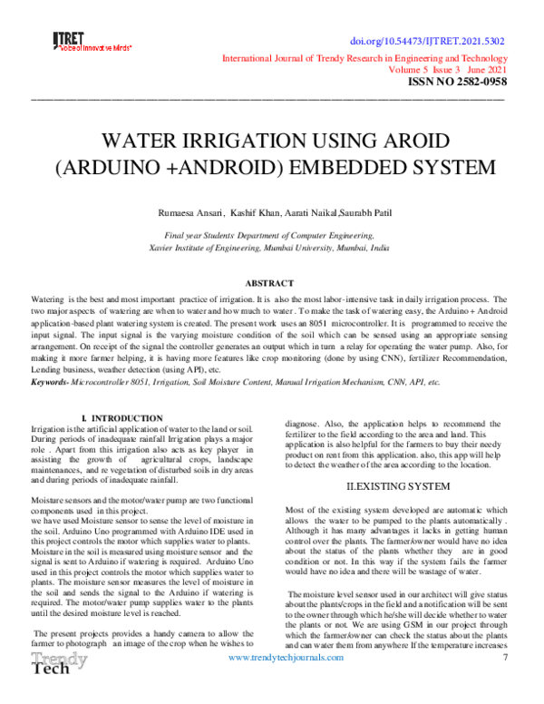 (PDF) Water Irrigation Using Aroid (Arduino +Android) Embedded System ... (PDF) Water Irrigation Using Aroid (Arduino +Android) Embedded System ...