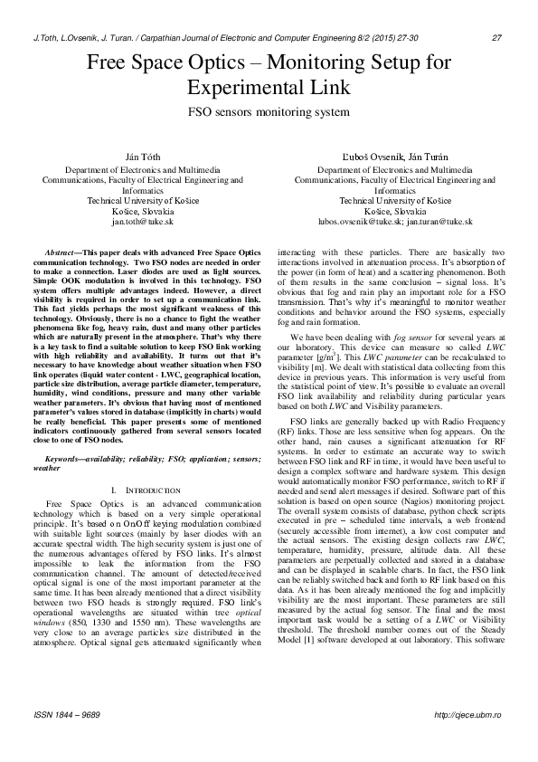 Pdf Free Space Optics Monitoring Setup For Experimental Link Ján