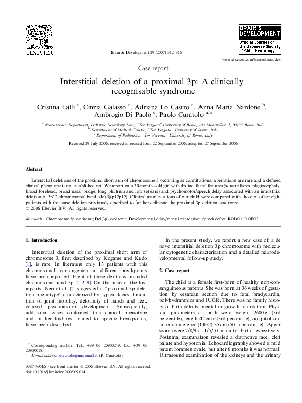 (PDF) Interstitial deletion of a proximal 3p: A clinically recognisable ...