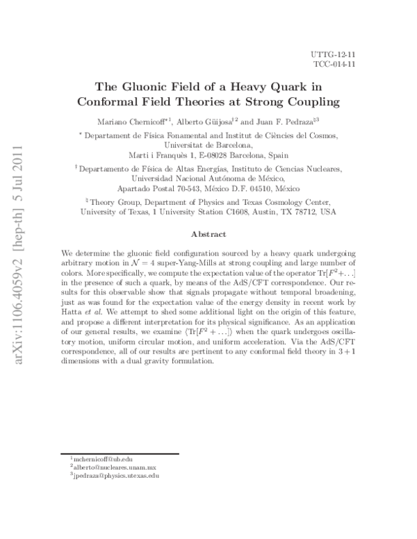 (PDF) The gluonic field of a heavy quark in conformal field theories at ...
