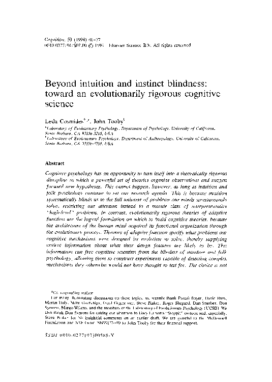 (PDF) Beyond intuition and instinct blindness: toward an evolutionarily ...