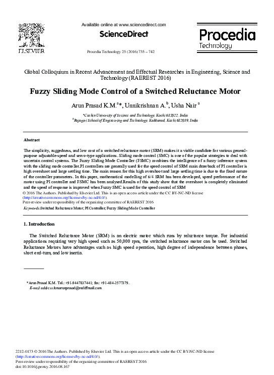 Pdf Fuzzy Sliding Mode Control Of A Switched Reluctance Motor