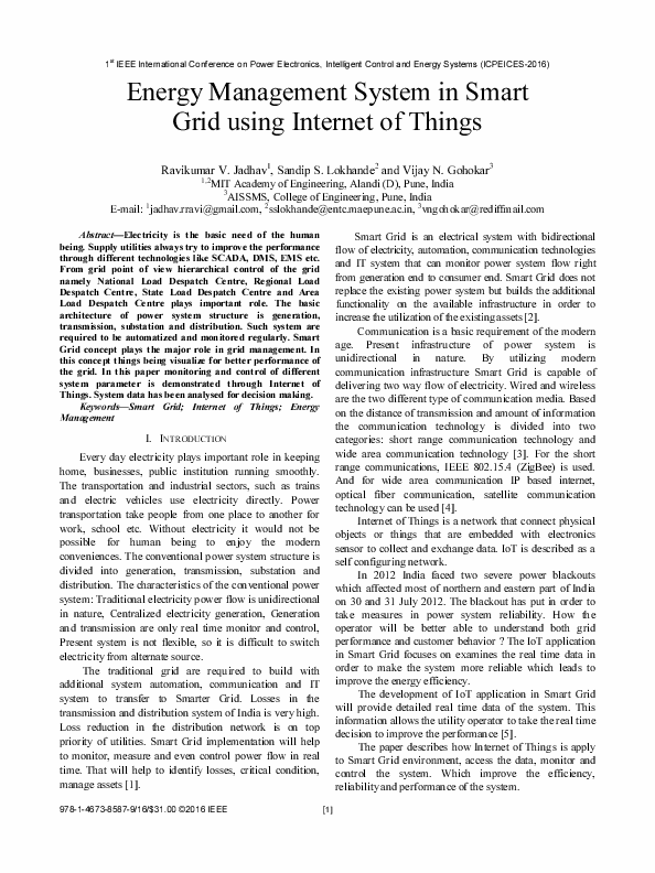 (PDF) Energy Management System in Smart Grid using Internet of Things