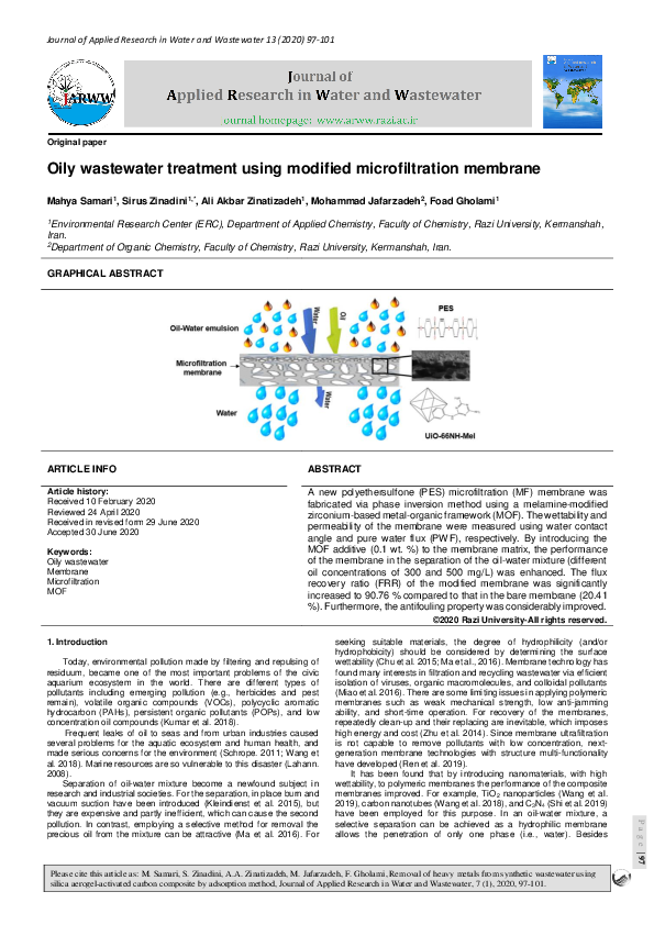 (PDF) Oily wastewater treatment using modified microfiltration membrane