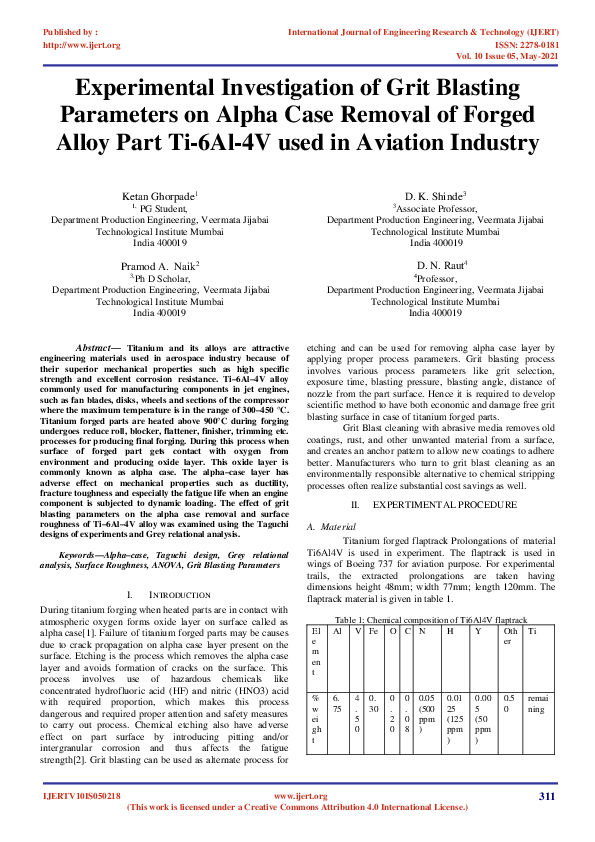 (PDF) Experimental Investigation of Grit Blasting Parameters on Alpha ...