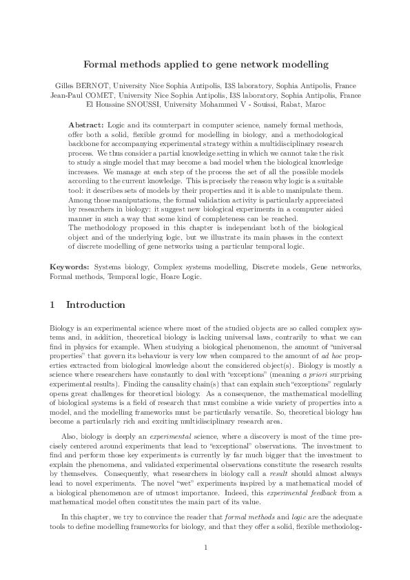 (PDF) Formal Methods Applied to Gene Network Modeling