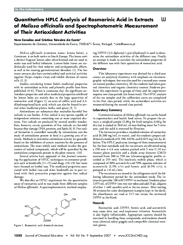 (PDF) Quantitative HPLC Analysis of Rosmarinic Acid in Extracts of Melissa officinalis and ...