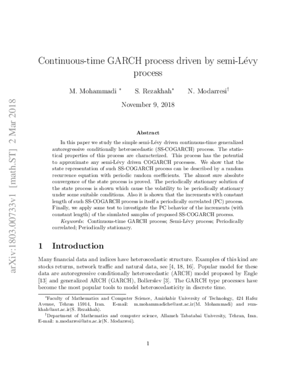 (PDF) Continuous-time GARCH process driven by semi-Lévy process