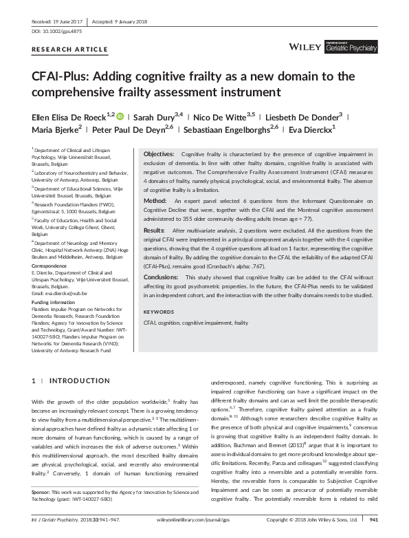 (PDF) CFAI-Plus: Adding cognitive frailty as a new domain to the ...